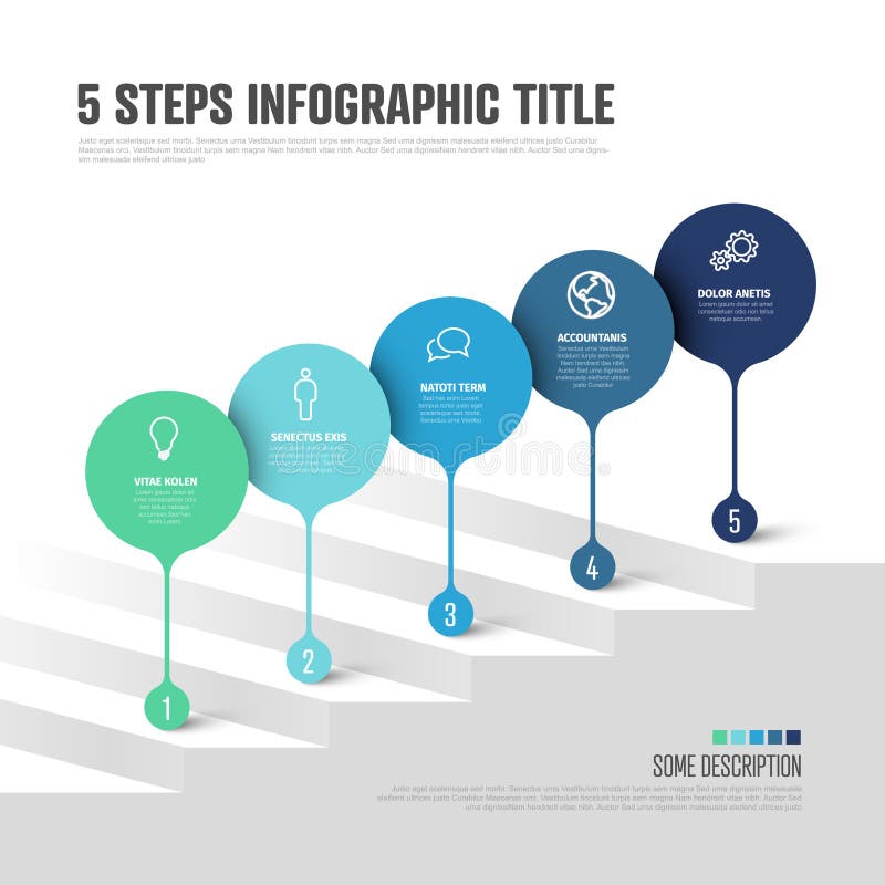 Simple Five Steps Infographic Template with Big Blue Droplets Pointers ...
