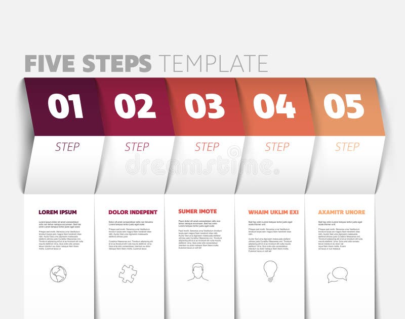 Simple Five Steps Infographic Template on Folded Paper with Red Accent ...