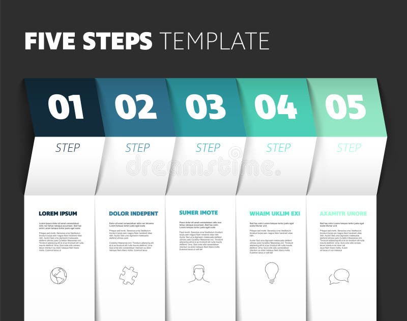 Simple Five Steps Infographic Template on Folded Paper with Teal Accent ...