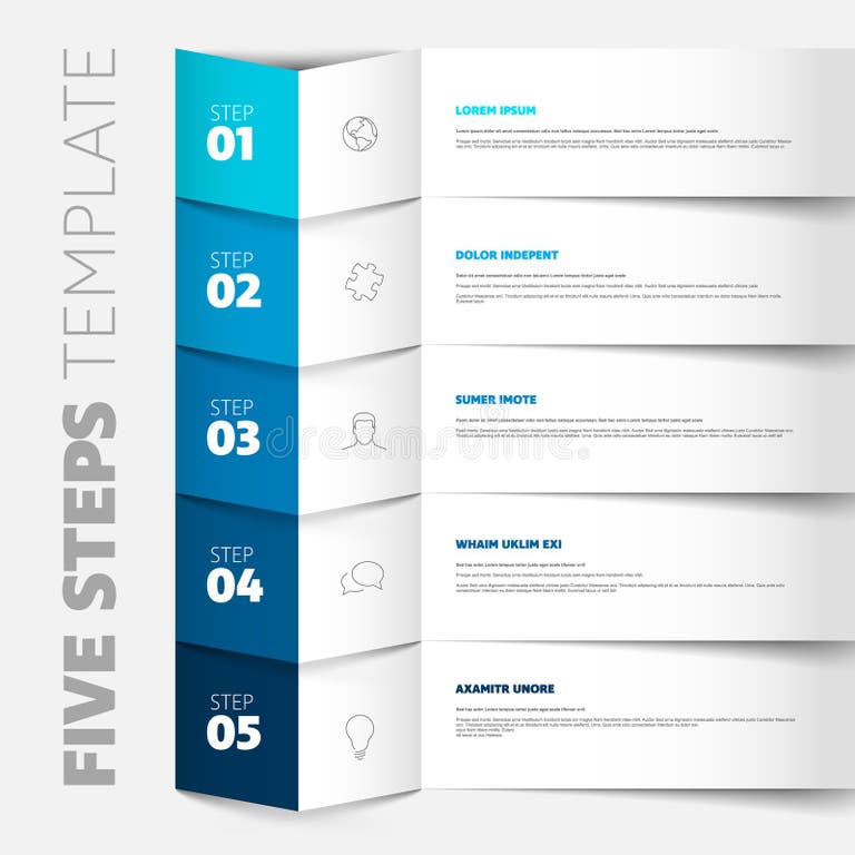 Simple Five Vertical Steps Infographic Template on Folded Paper with ...