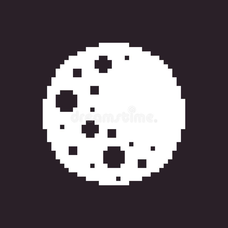 Simple Flat 1bit Vector Pixel Art Icon of the Round Moon in the Craters ...