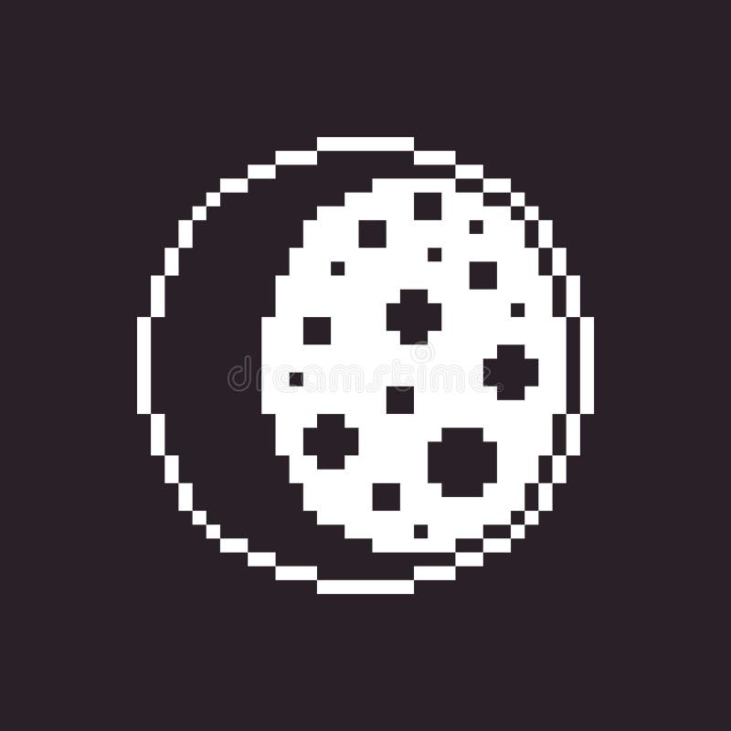 Simple Flat 1bit Vector Pixel Art Icon of the Round Moon in the Craters ...