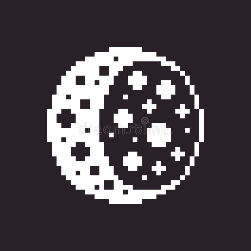 Simple Flat 1bit Vector Pixel Art Icon of the Round Moon in the Craters ...