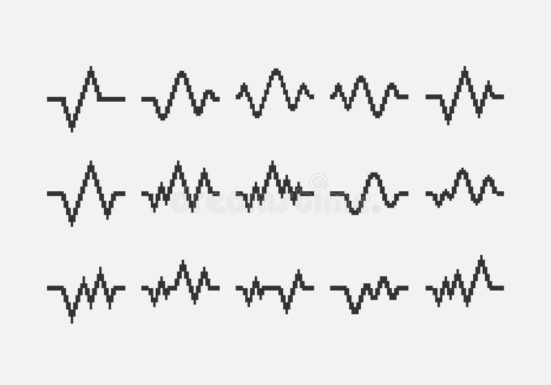 Simple Flat 1bit Vector Pixel Art Set of Heartbeat Cardiogram Lines ...