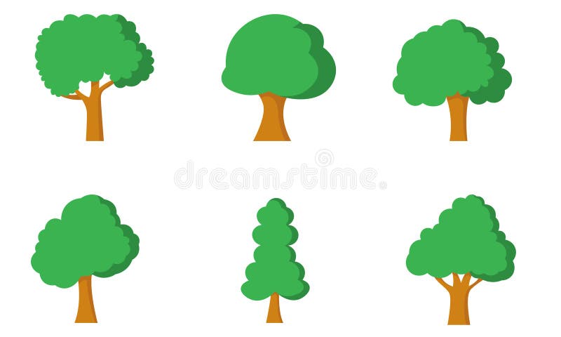 Simple Flat Cartoon Tree Collection. Various Forest Nature Tree Cartoon ...