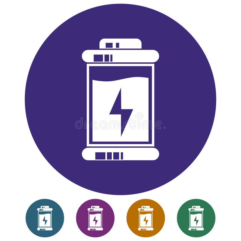 Simple, Flat, Circular Battery White Icon. Five Color Variations ...