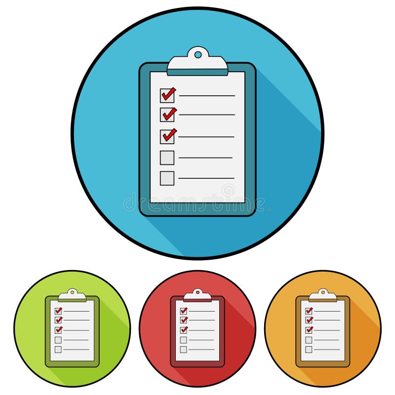 Simple, Flat, Circular Checklist/clipboard Icon. Four Color Variations ...