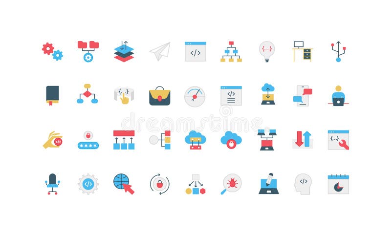 Simple Flat Coding and Programming Icons Stock Vector - Illustration of ...