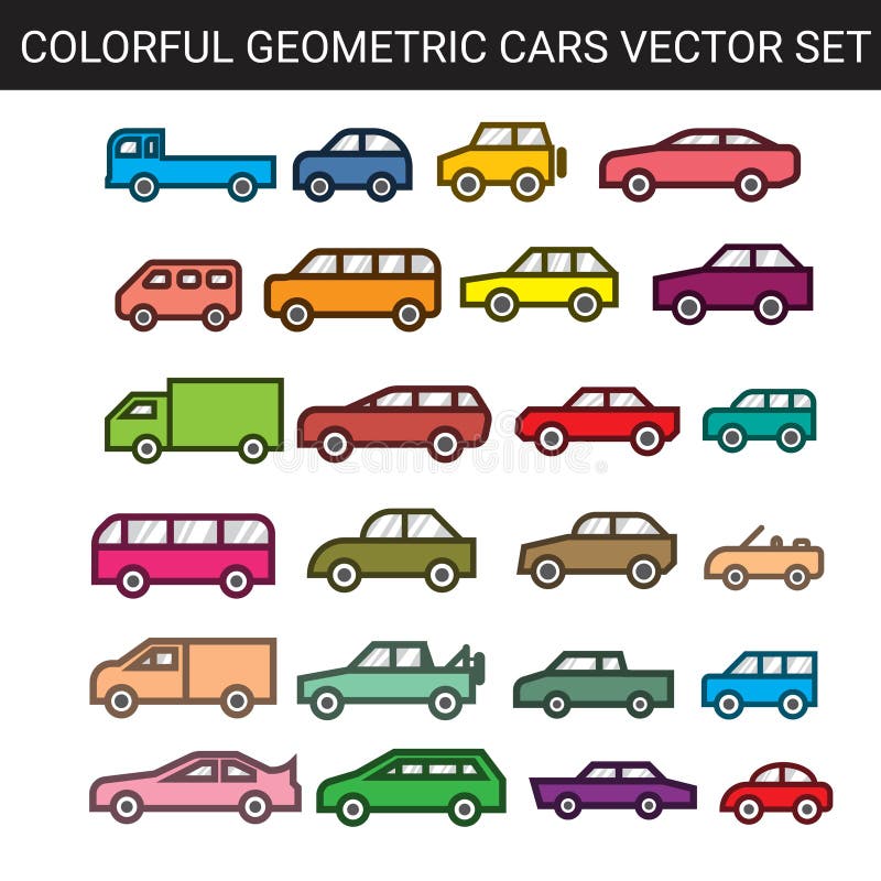 Simple Flat Colorful Geometric Cars Vector Set Stock Vector ...
