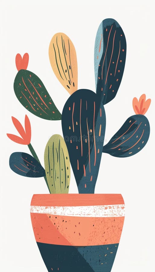 Simple Flat Design Cactus with Bold Outlines for Screen Print Stock ...
