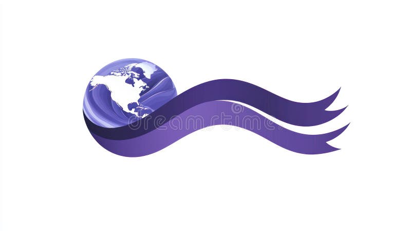 Simple Flat Design Featuring Purple Ribbon and Globe Icon Clean White ...