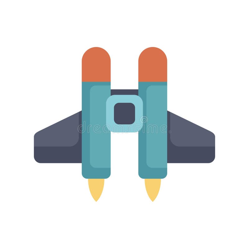 Spaceship Flying with Two Rocket Engines and Fire Flames at Bottom ...