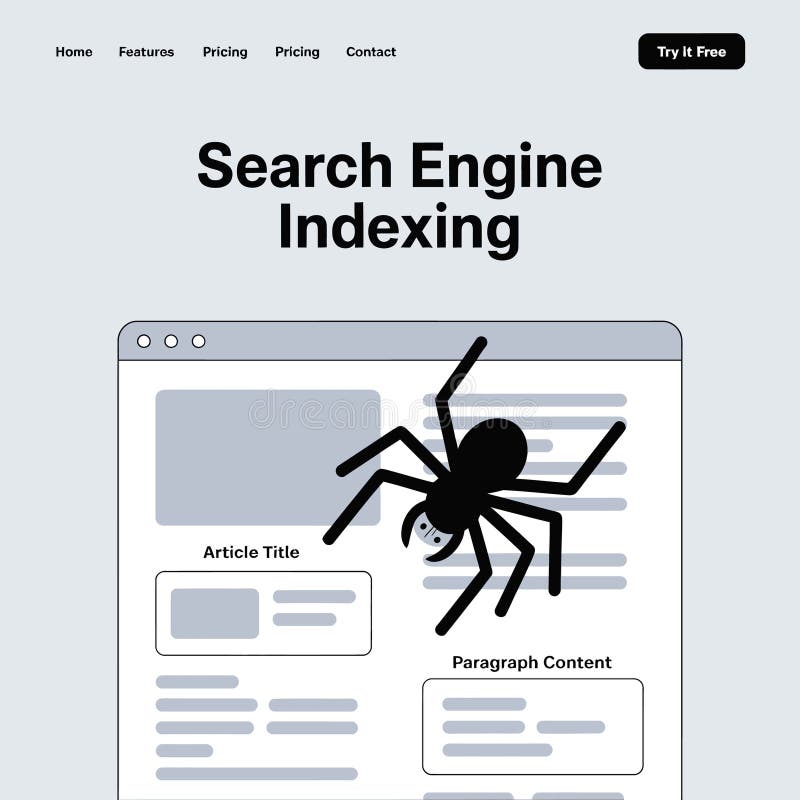 Black Spider Icon Crawling on Website Page Illustrating Search Engine ...
