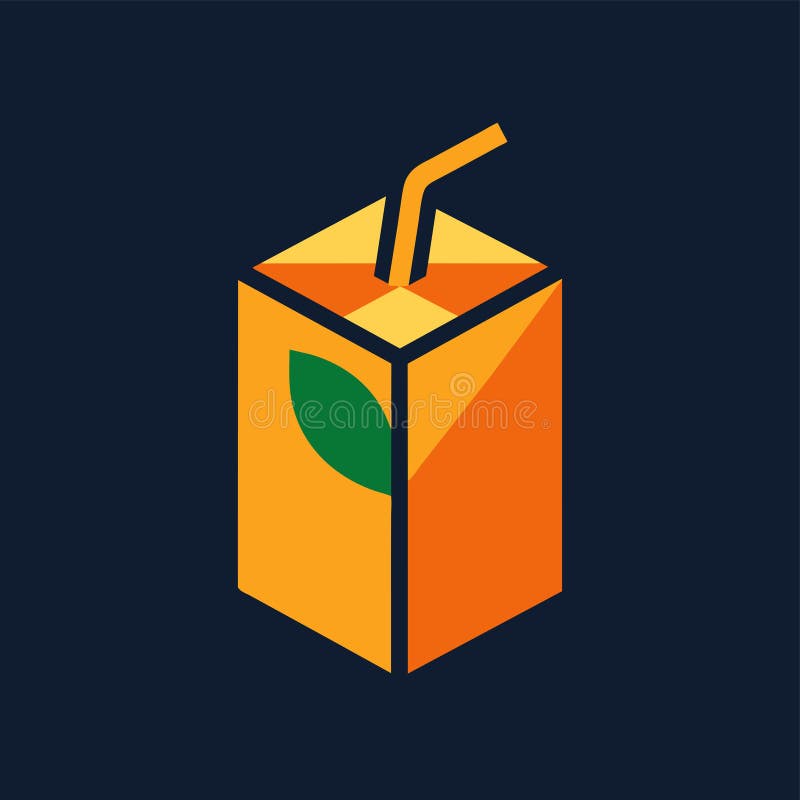 A Simple, Flat Design of a Juice Box with a Straw and a Green Leaf, a ...