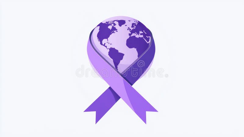 Simple Flat Design of Purple Ribbon and Globe Icon on Clean White ...