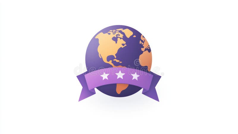 Simple Flat Design of Purple Ribbon and Globe Icon on Clean White ...