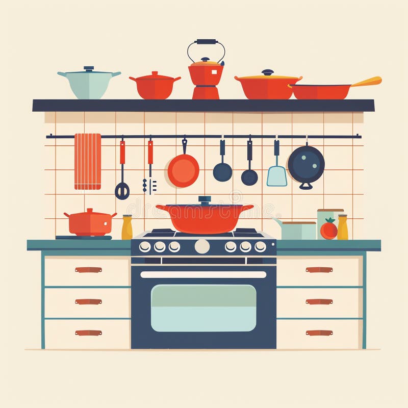 Simple Flat Design Style Kitchen Set Stock Image - Image of kitchen ...