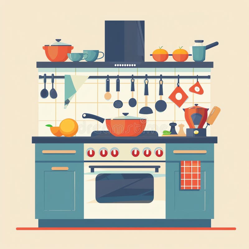 Simple Flat Design Style Kitchen Set Stock Image - Image of animation ...