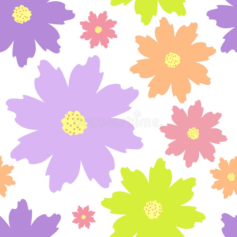 Simple Flat Flowers Background. Floral Seamless Vector Pattern Stock ...