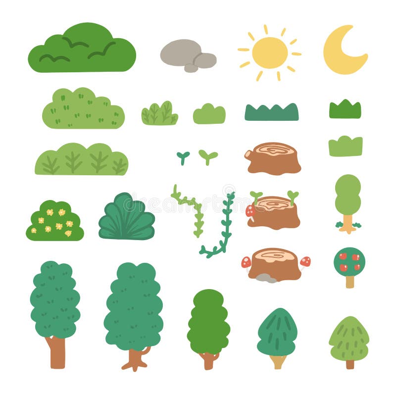 Simple Flat Green Nature Doodle Asset Collection Stock Vector ...