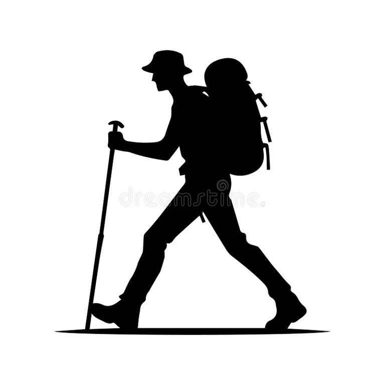 Simple Flat Hiker Silhouette Vector for Logo and Illustration Design ...