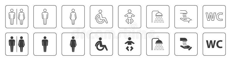 Bathroom Symbols Vector Icon Collection Stock Vector - Illustration of ...