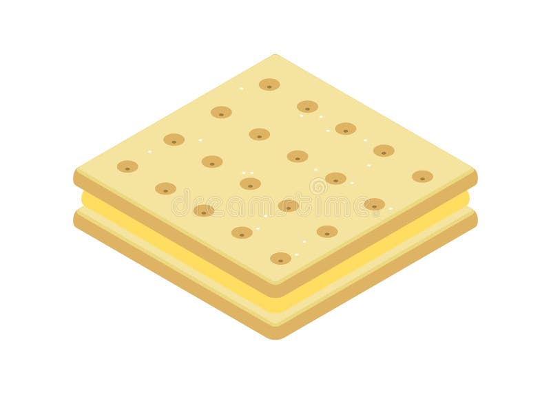 Biscuit Crackers Sandwich with Cheese Cream. Simple Flat Illustration in Isometric View. Stock ...