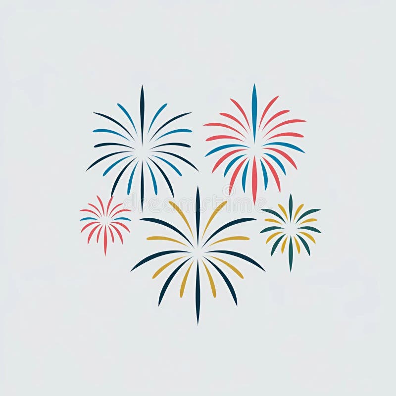 Simple Flat Illustration of Colorful Fireworks Bursting in the Air on a ...