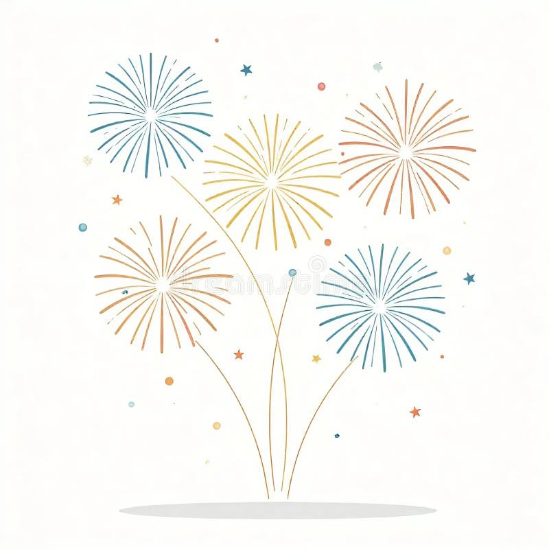 Simple Flat Illustration of Colorful Fireworks Bursting in the Air on a ...