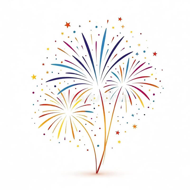Simple Flat Illustration of Colorful Fireworks Bursting in the Air on a ...