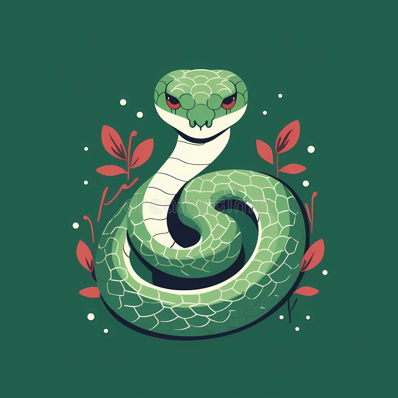 Simple Flat Illustration of Green Snake Stock Illustration ...