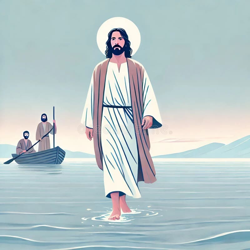 A Simple, Flat Illustration of Jesus Walking on Water. Jesus, with a ...