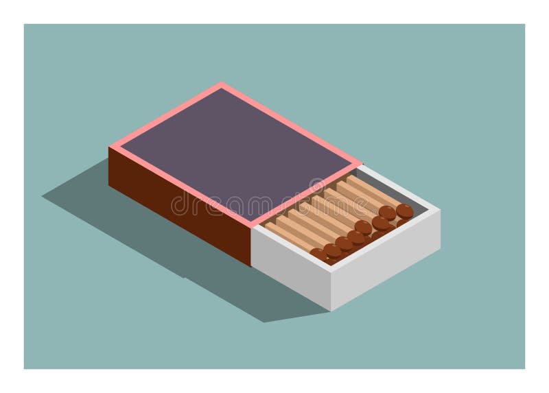 Matchstick and the Box in Isometric View. Simple Flat Illustration ...