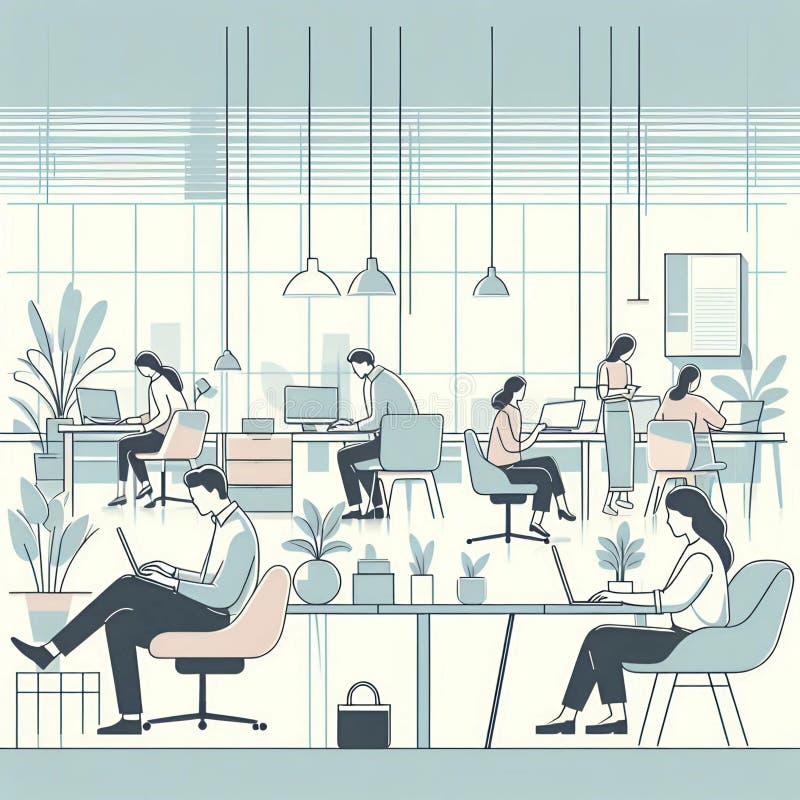 A Simple Flat Illustration of a Modern Office Space with a People ...