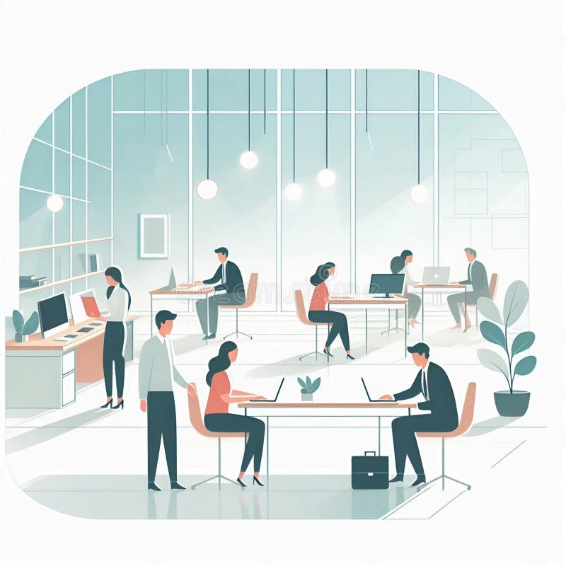 A Simple Flat Illustration of a Modern Office Space with a People ...