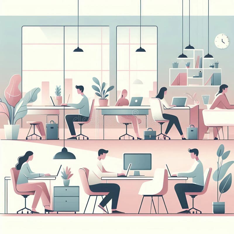 A Simple Flat Illustration of a Modern Office Space with a People ...