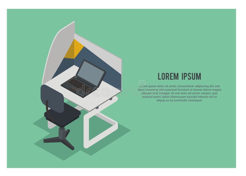 Work Desk/office Desk Simple Flat Illustration in Isometric View Stock ...