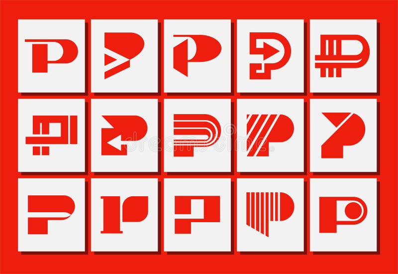 Simple Flat Line Abstract Initial P Letter Logo Design Set Stock Vector ...