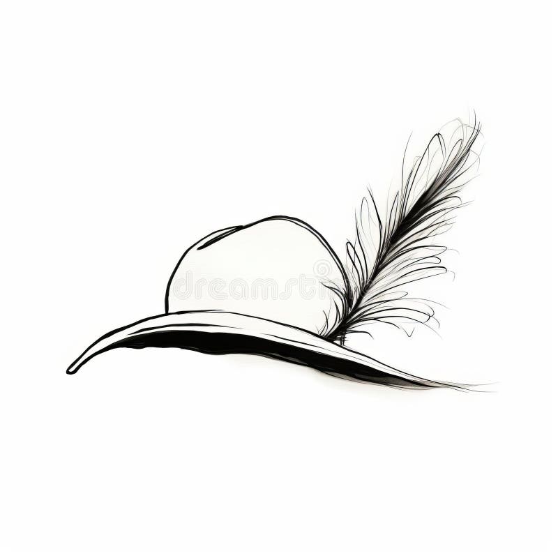 Simple Flat Line Drawing of a Hat with Feather Design Stock ...