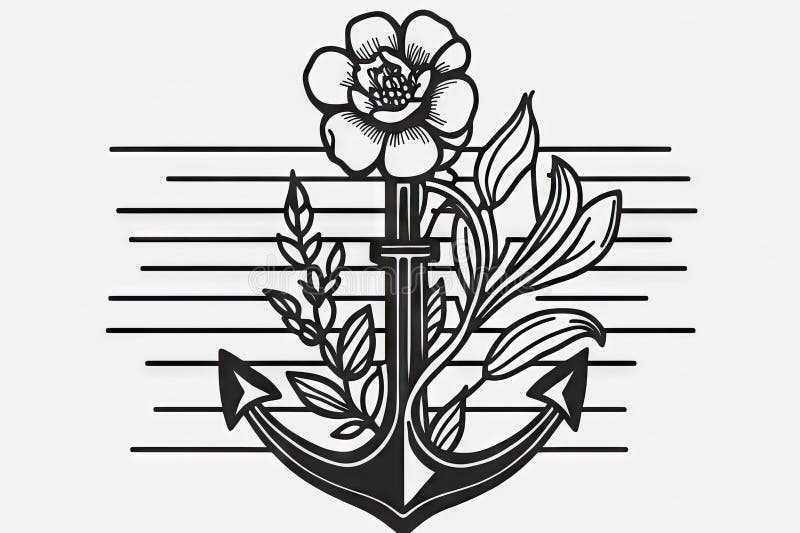 Simple Flat Logo with Anchor and Flower for Nautical-Themed Designs ...