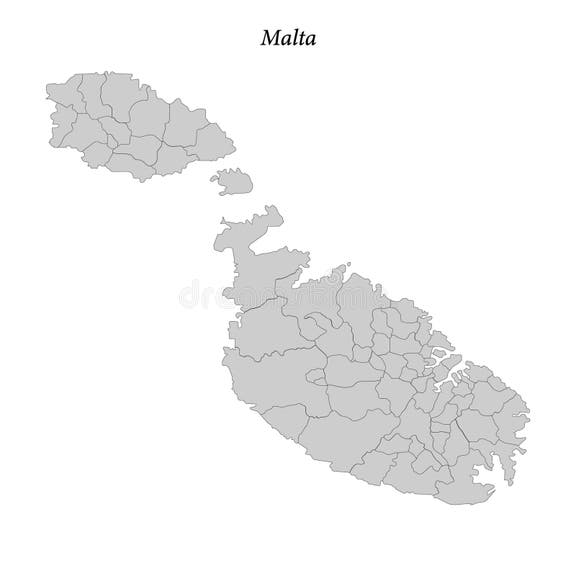Simple Flat Map of Malta with Borders Stock Illustration - Illustration ...