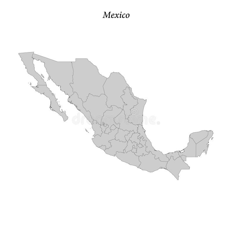 Simple Flat Map of Mexico with Borders Stock Illustration ...