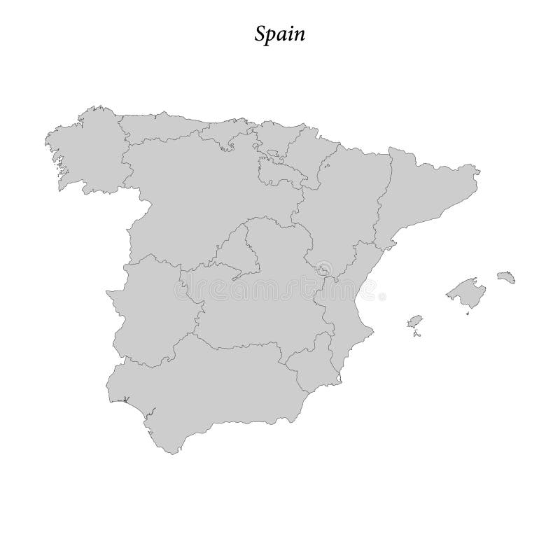 Simple Flat Map of Spain with Borders Stock Illustration - Illustration ...