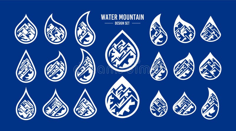 Simple Flat Mountain Water Drop Logo Design Set Stock Vector ...
