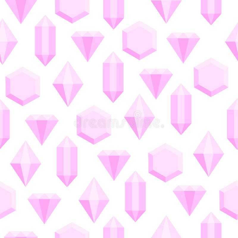 Simple Flat Pink Diamond Crystals on White Seamless Pattern, Vector ...