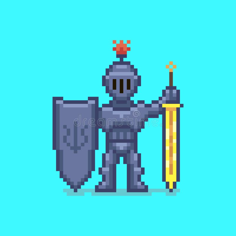 Simple Flat Pixel Art Illustration of Medieval Guard Knight with Sword ...