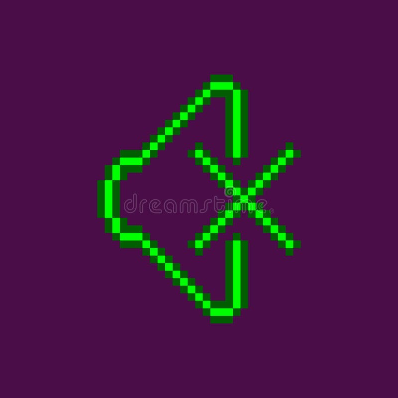 Simple Flat Pixel Art Illustration of Neon Green Glowing Icon Silent ...