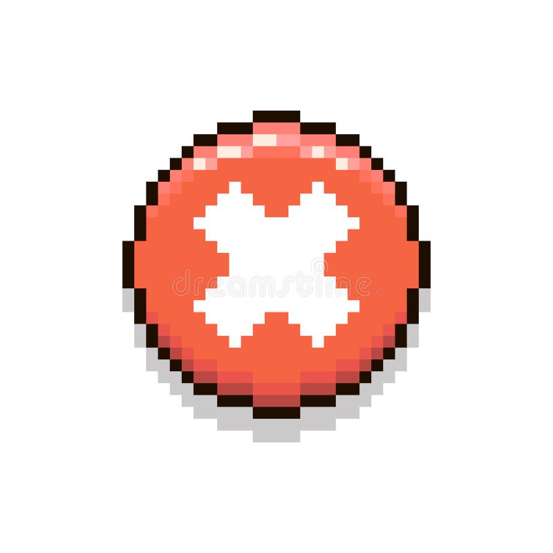 Simple Flat Pixel Art Illustration of Round Red Cancel Interface Button ...