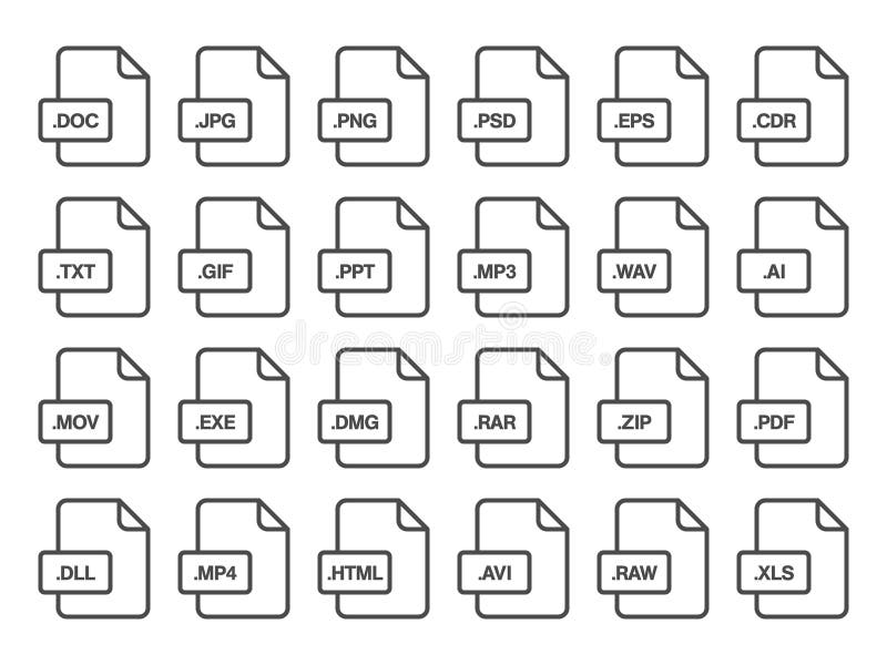 Simple Flat Style File Type Extensions Icon Set Stock Vector ...