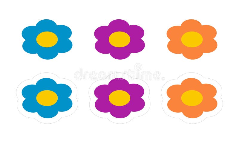 Simple Flat Vector Flowers Stickers Stock Vector - Illustration of ...